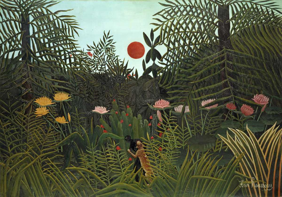 Henri Rousseau - Jungle with Setting Sun - High Resolution Wallpaper